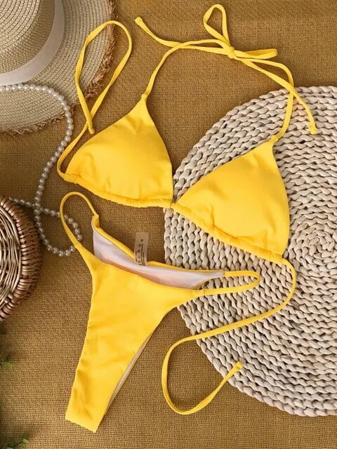 2024 Beach Swimsuit Pure Color Sexy Backless Split Swimsuit Ladies Bikini Beach Basics Swimwear ...