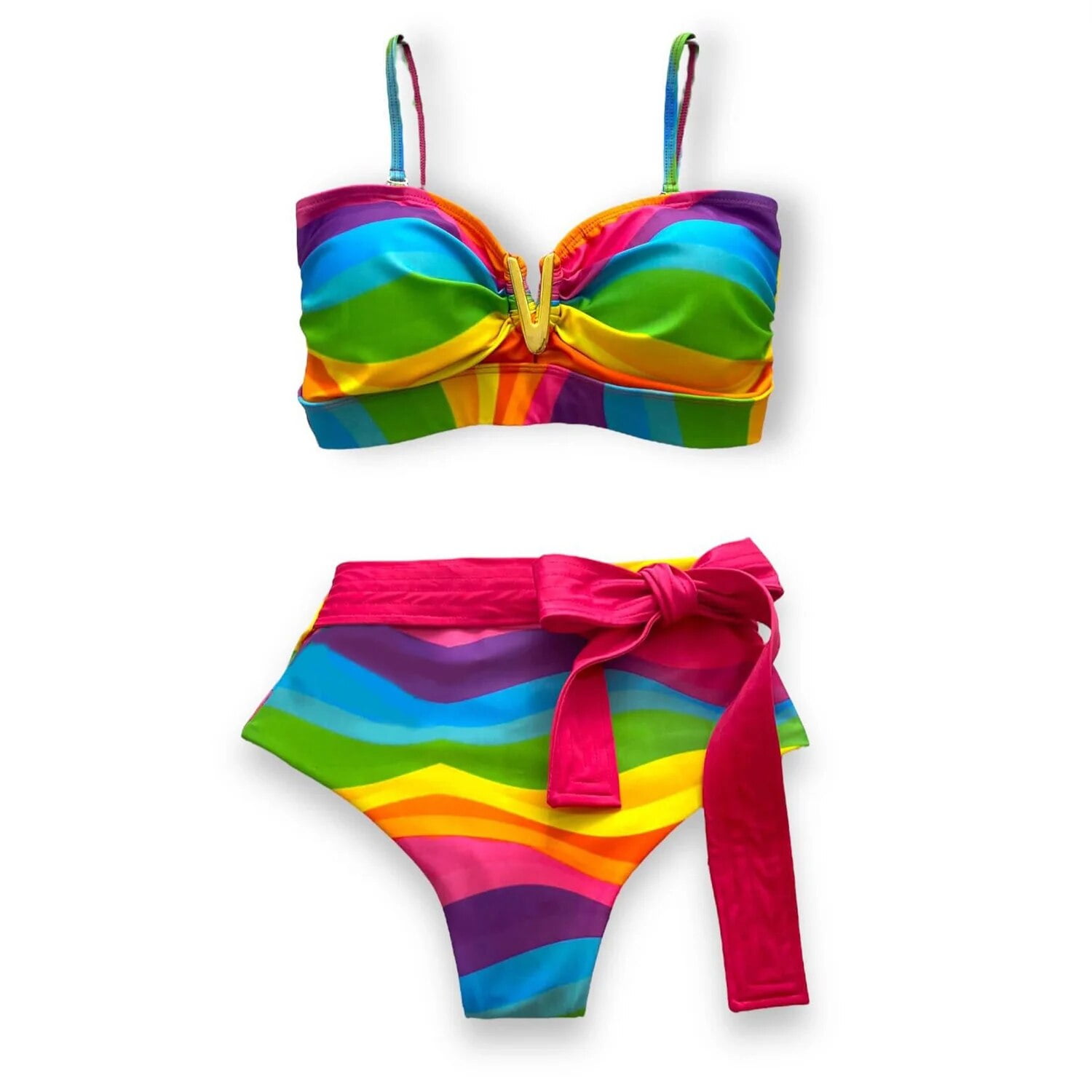 2024 Bikini Floral Ruffled Bikini Set Women V Neck High Waist Two Piece
