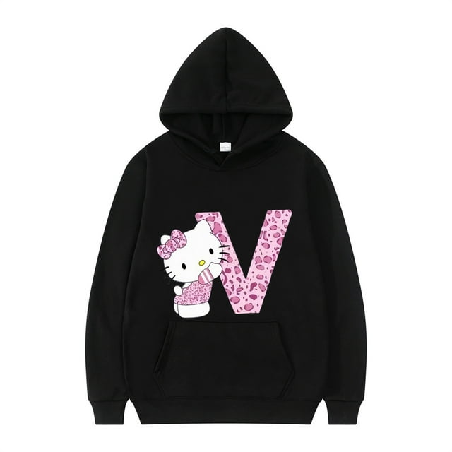 2024 Black Hello Kitty Letter Women Long Sleeve Hoodie Sanrio Hoodie ...