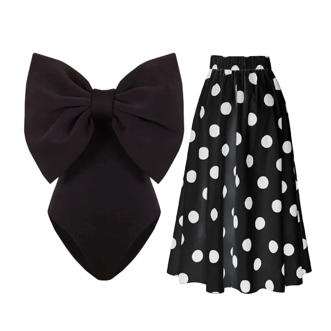 2024 Black White Retro One Piece Swimsuit Women Bow Tie Swimwear With