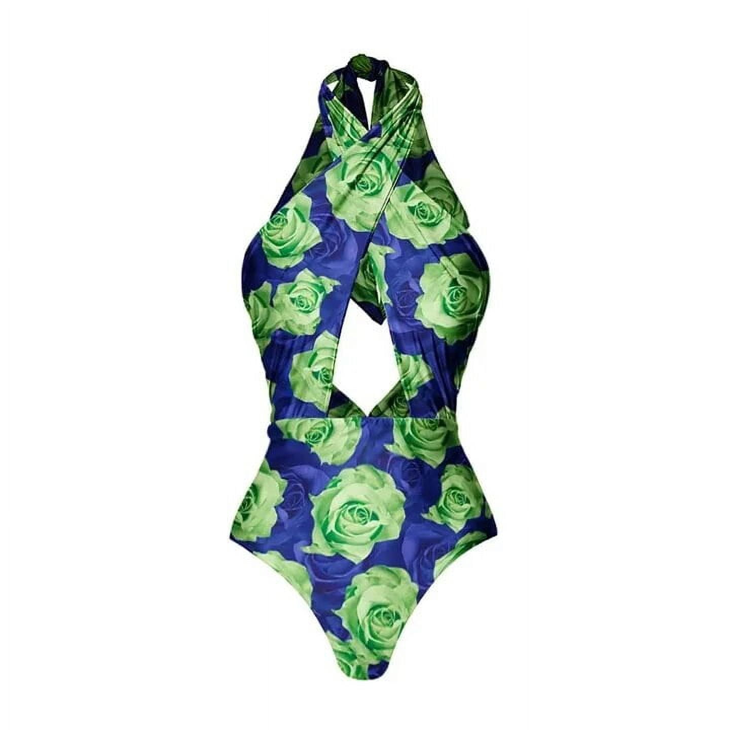 2024 Blue Green Rose Swimsuit and Skirt Ruffle Contrast Print Monokini ...