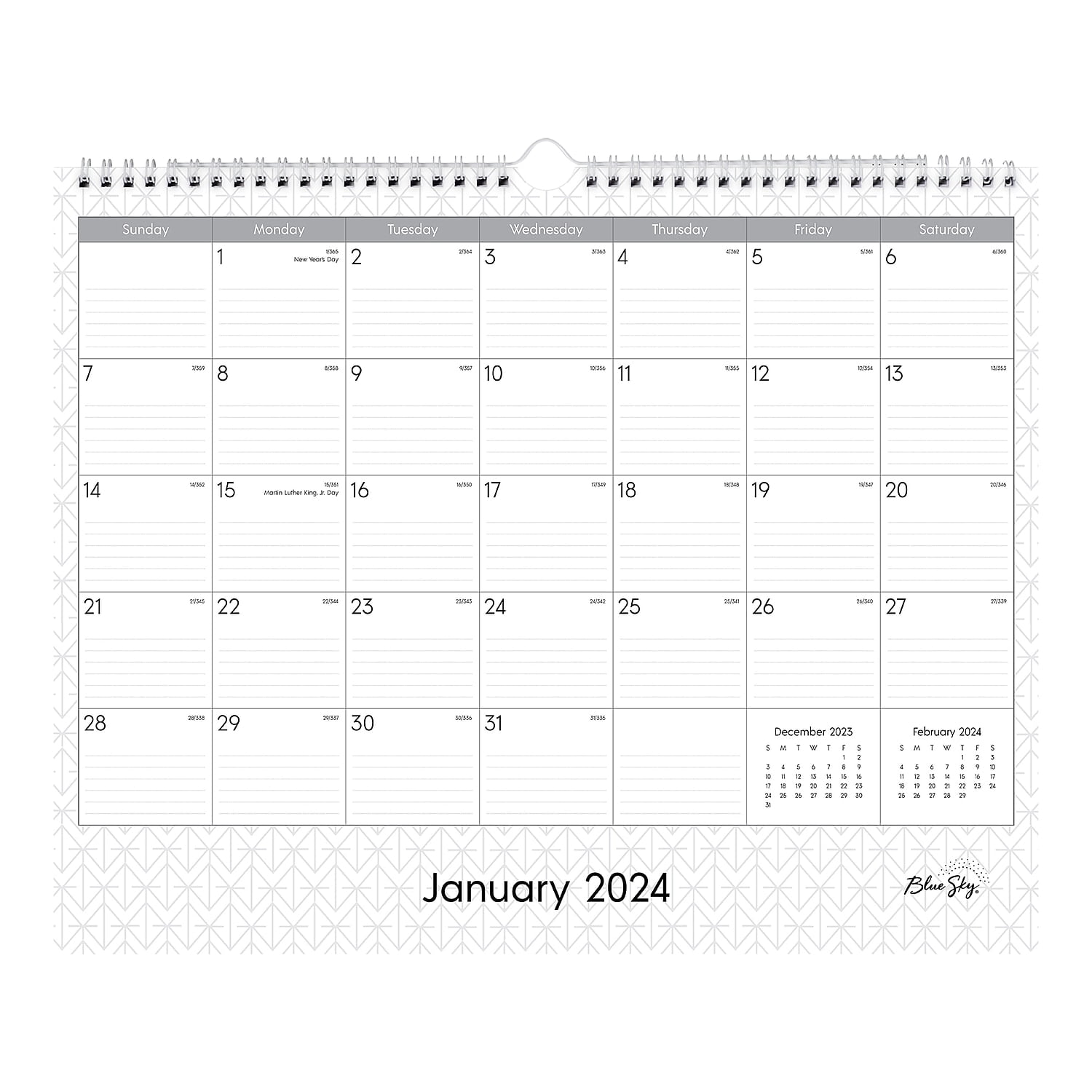 "Blue Sky 2024 Monthly Wall Calendar, 15"" x 12"", White/Gray, FSC ...