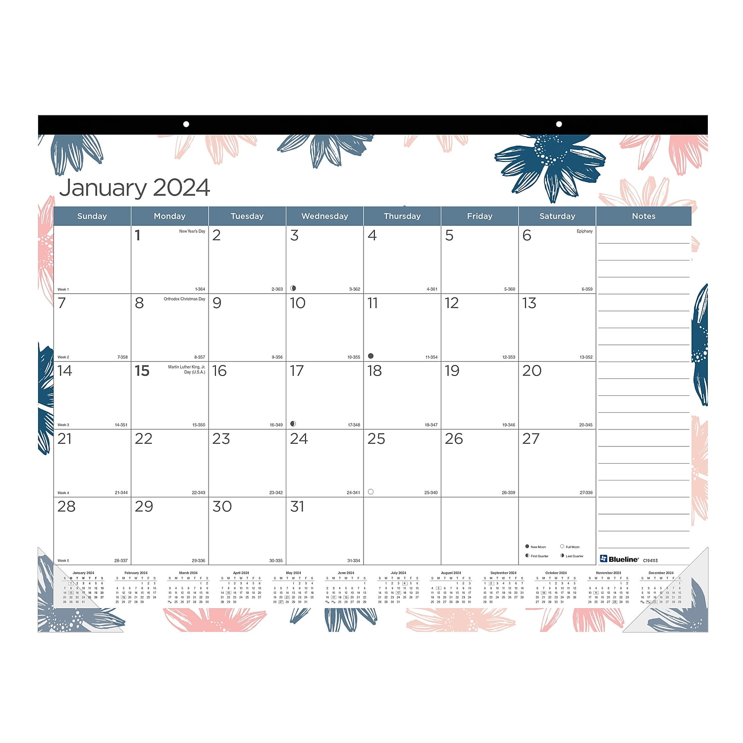 Blueline 2024 Passion 22" x 17" Monthly Desk Pad Calendar, Tear-Off ...