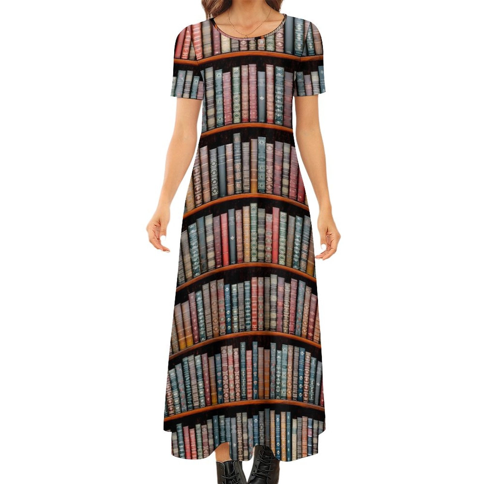 2024 Books Library Dress Bookshelf Colorful Trendy Maxi Dress Short ...