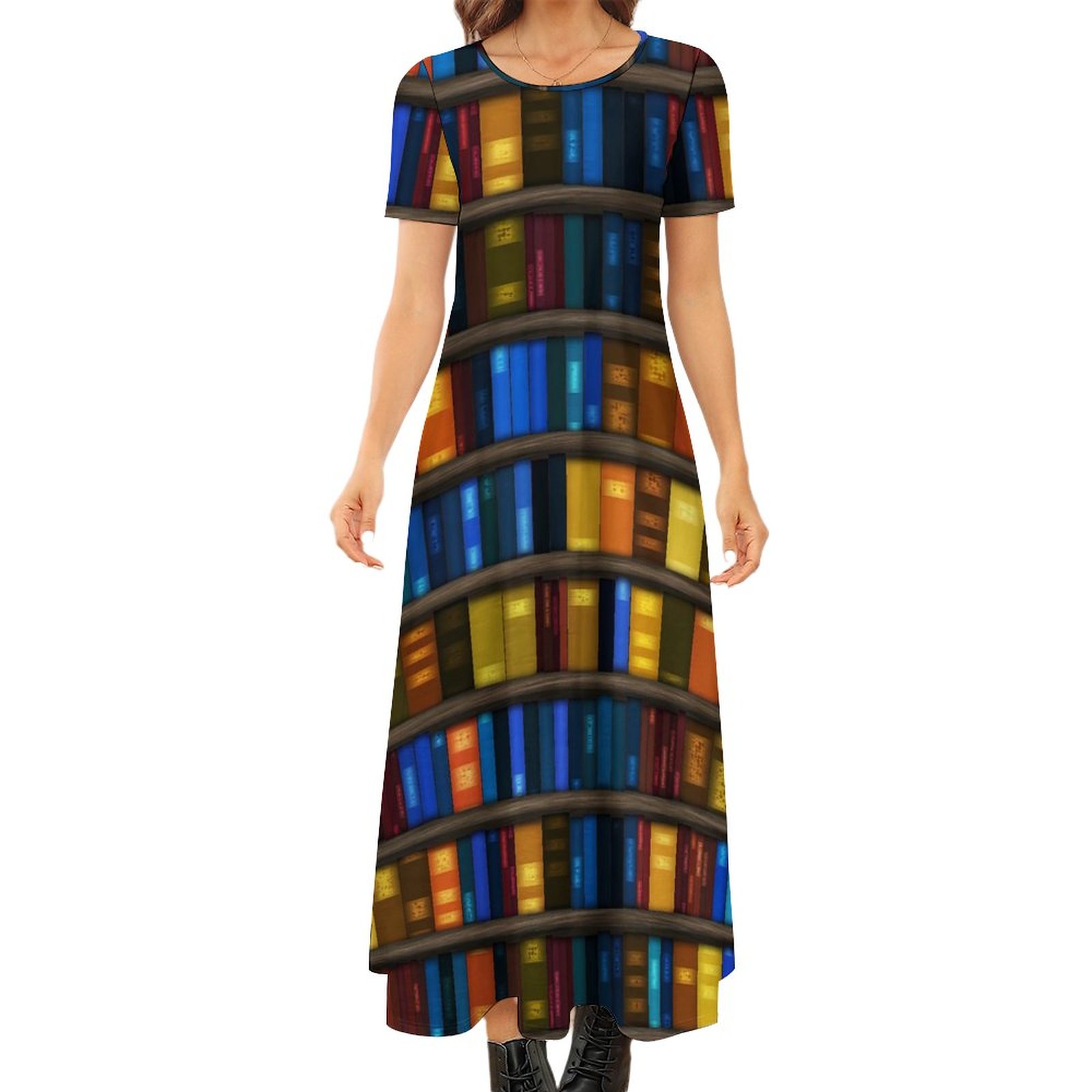 2024 Books Library Dress Bookshelf Colorful Trendy Maxi Dress Short ...