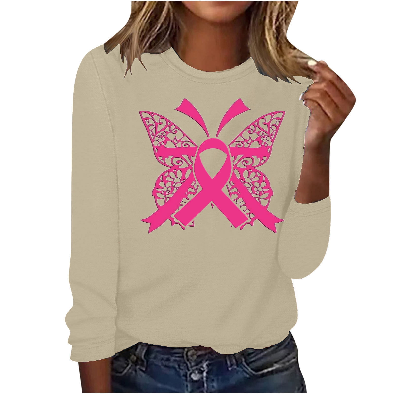 2024 Breast Cancer Awareness Sweatshirts for Women Cute Butterfly Red ...