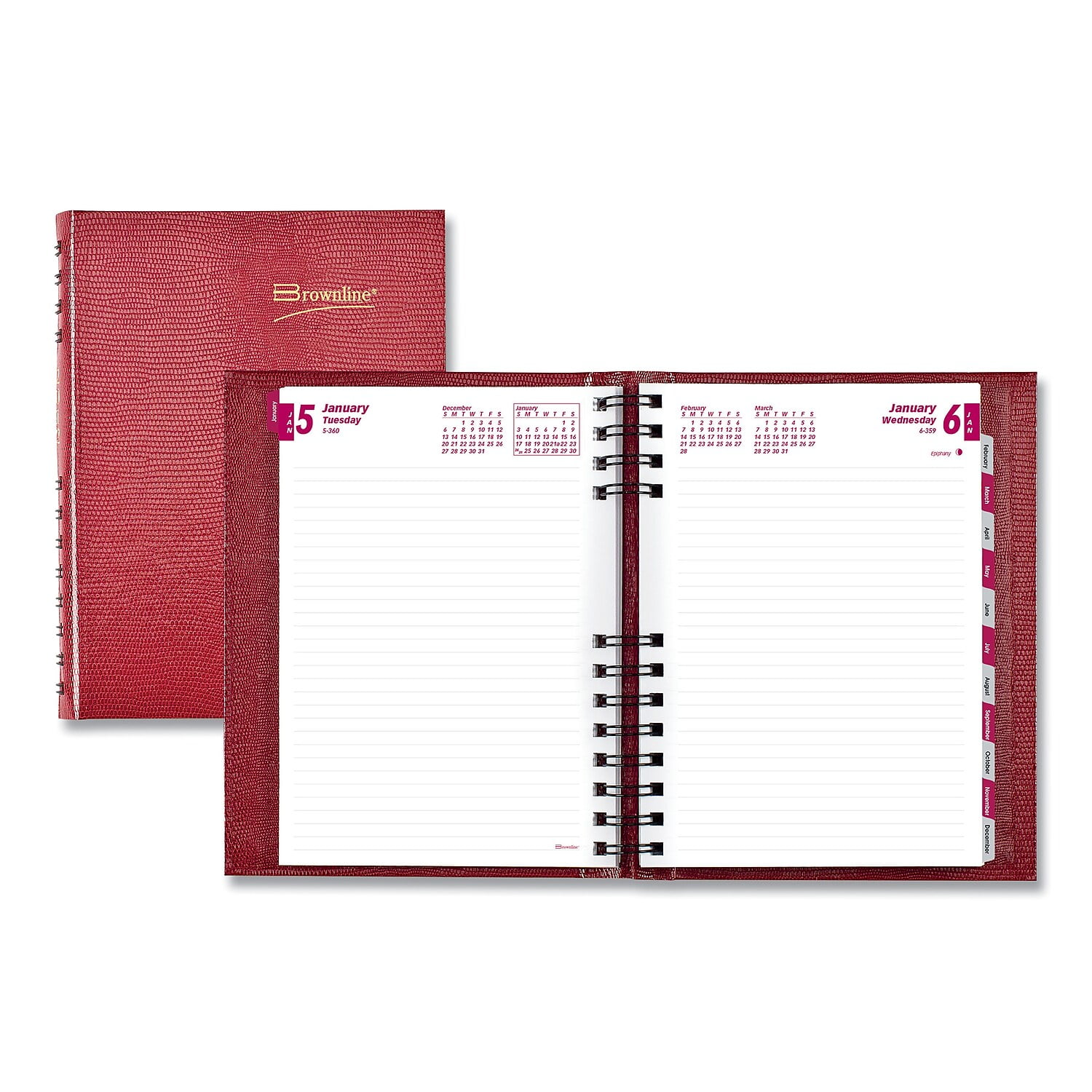 2024 Brownline 8.25 x 5.75 CoilPro Ruled Daily Planner Red Cover ...