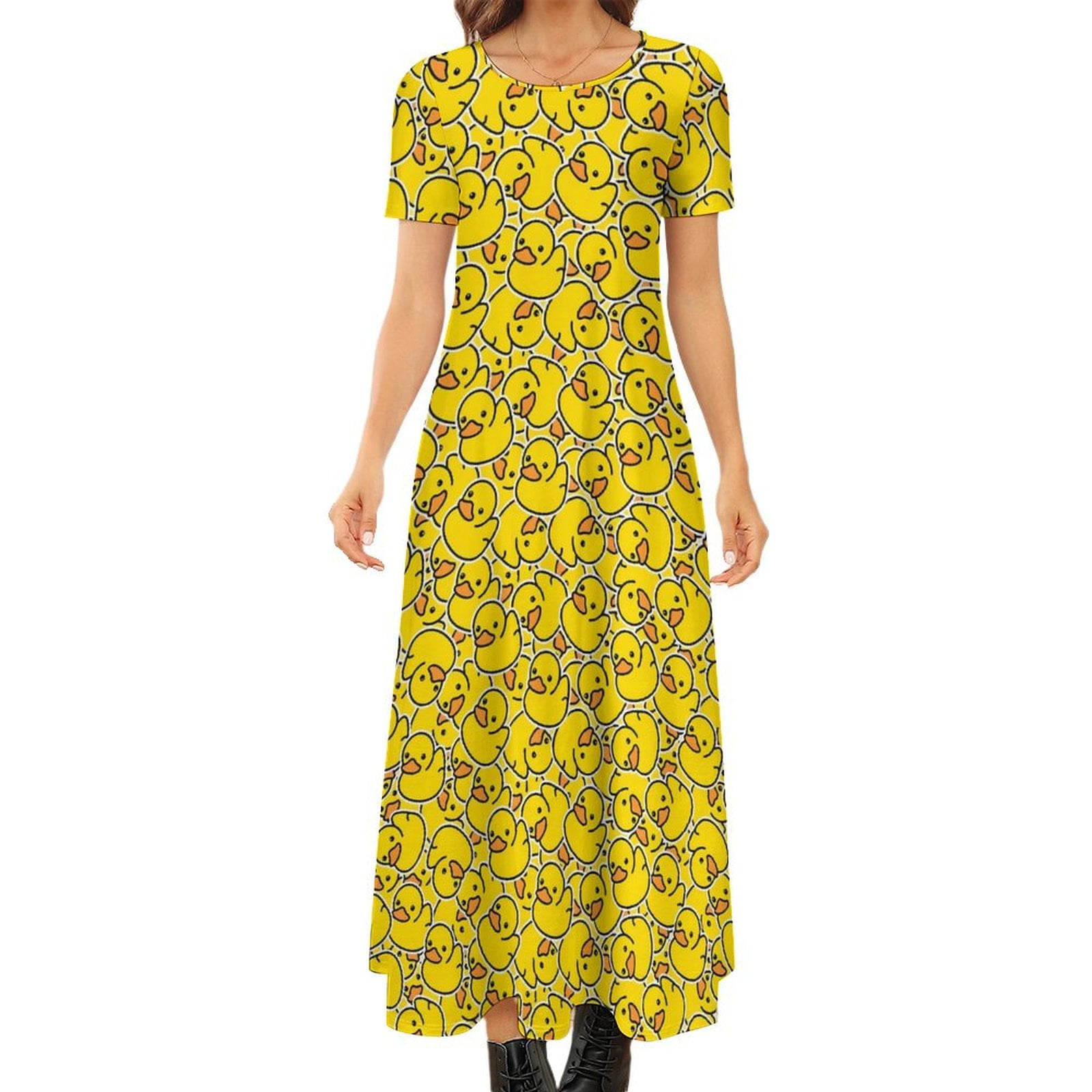 2024 Bunch of Rubber Ducks Dress Yellow Animal Kawaii Maxi Dress ...
