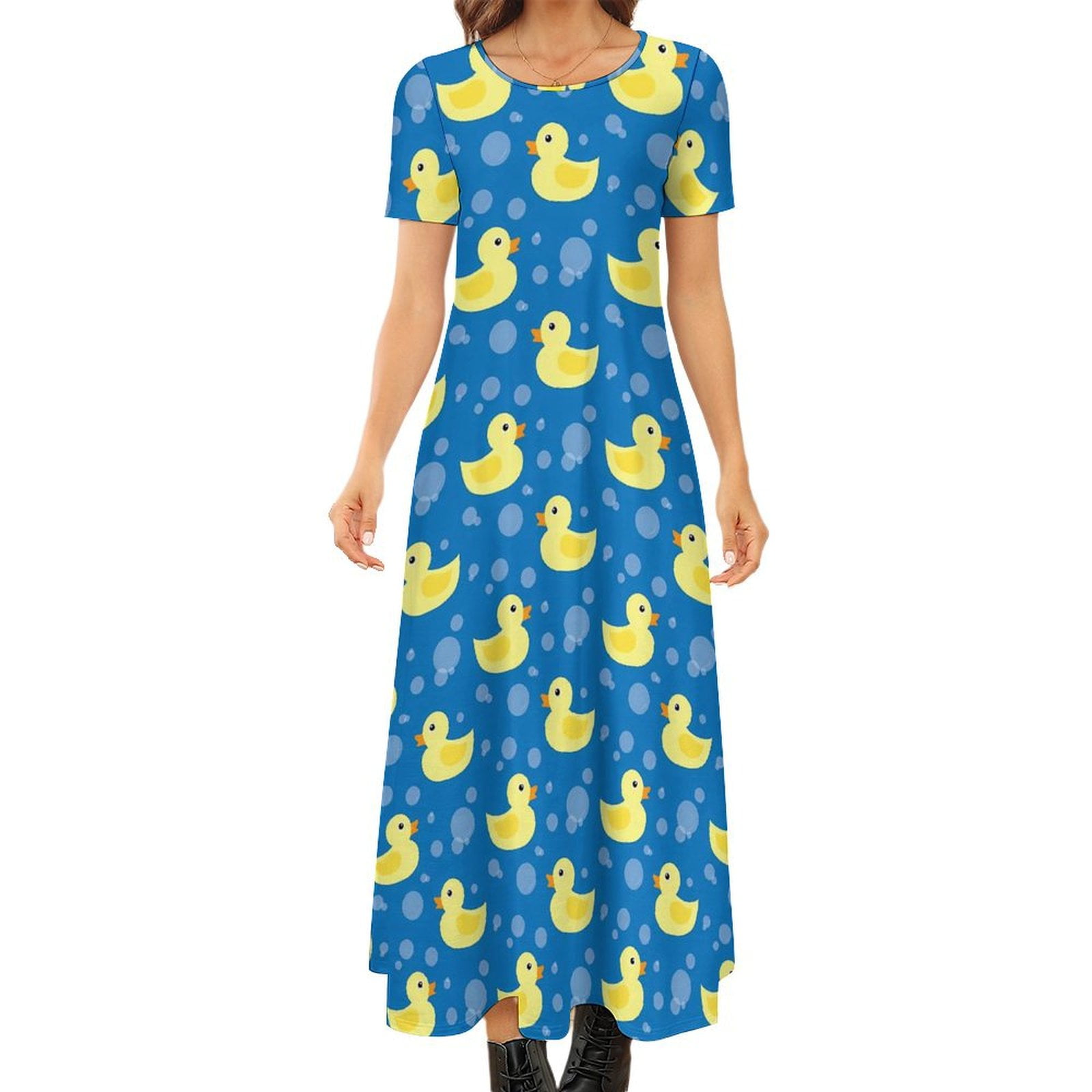 2024 Bunch of Rubber Ducks Dress Yellow Animal Kawaii Maxi Dress ...