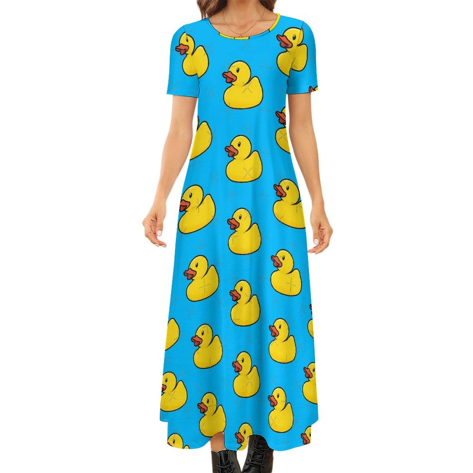 2024 Bunch of Rubber Ducks Dress Yellow Animal Kawaii Maxi Dress ...