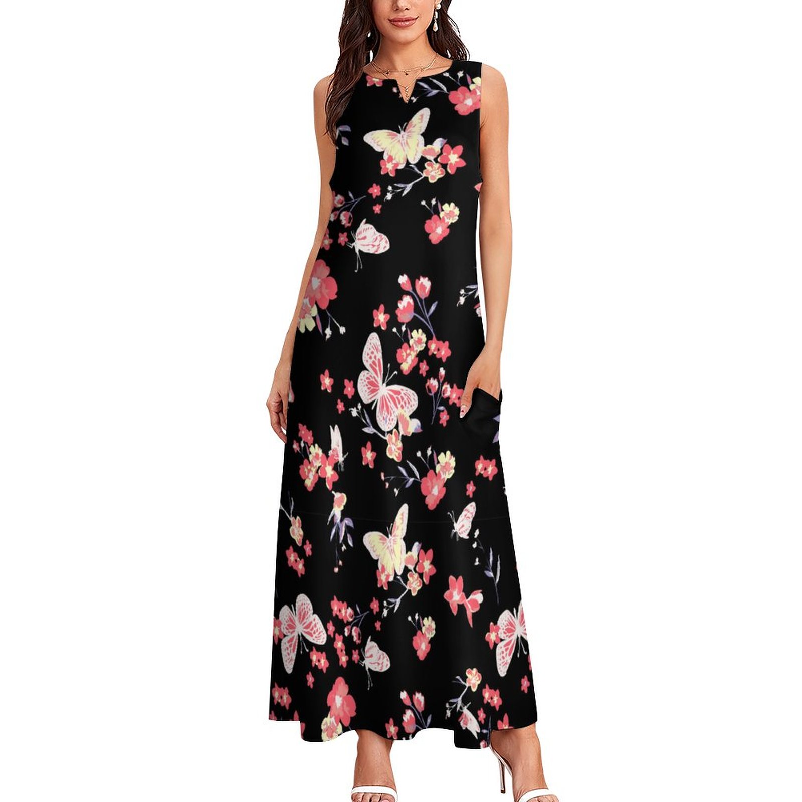 2024 Butterfly Dress Vintage Blue Flower Party Maxi Dress Street ...