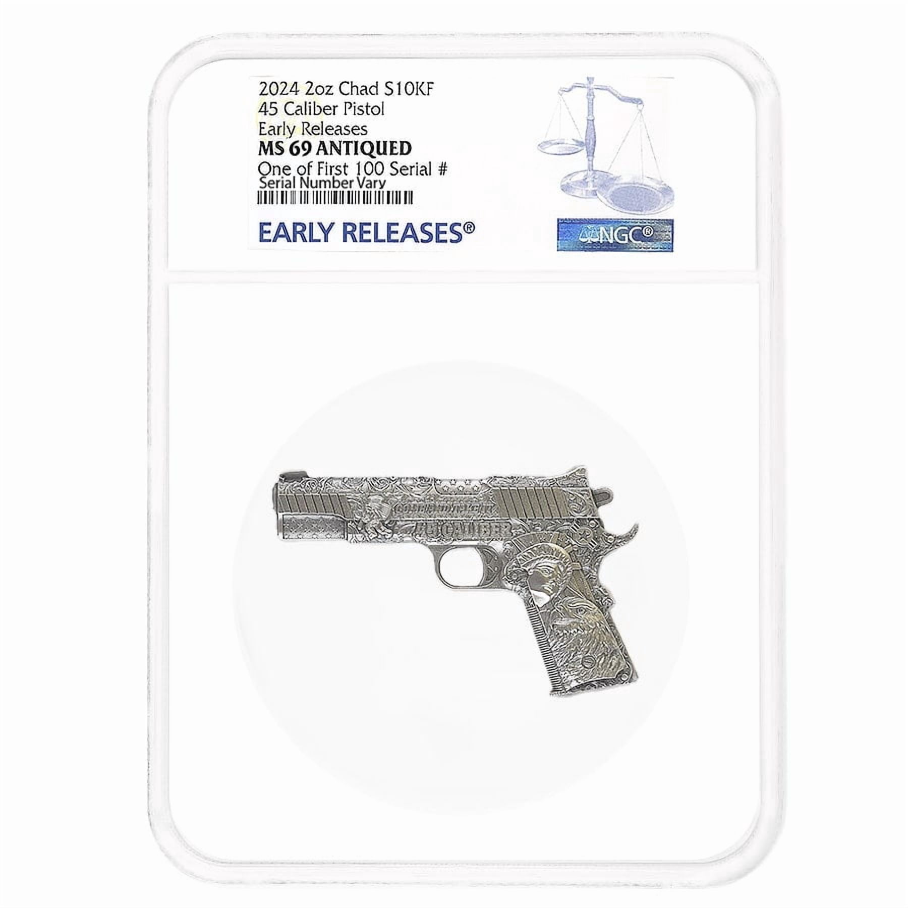 2024 Chad 2 oz Silver .45 Caliber Pistol NGC MS 69 ER One of First 100 ...