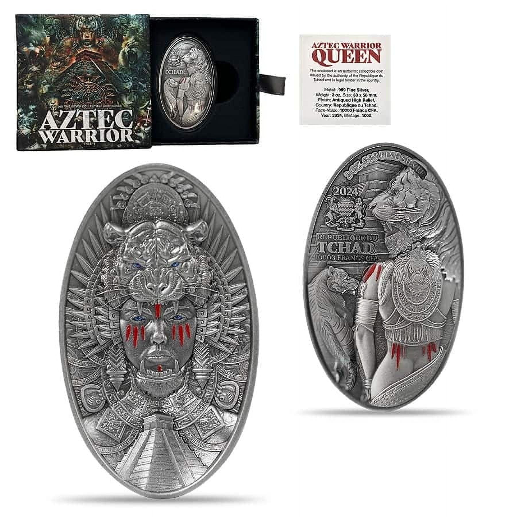 2024 Chad 2 oz Silver Aztec Warrior Queen High Relief Coin .999 Fine ...