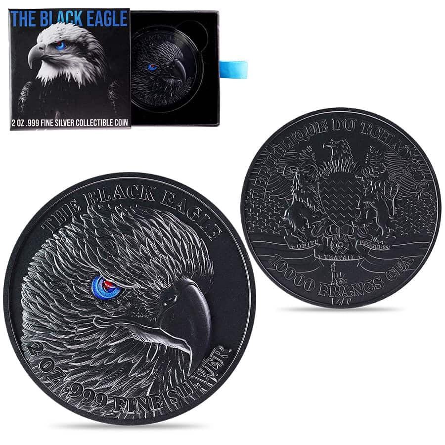2024 Chad 2 oz Silver Black Eagle High Relief Bullion Exchange Coin ...