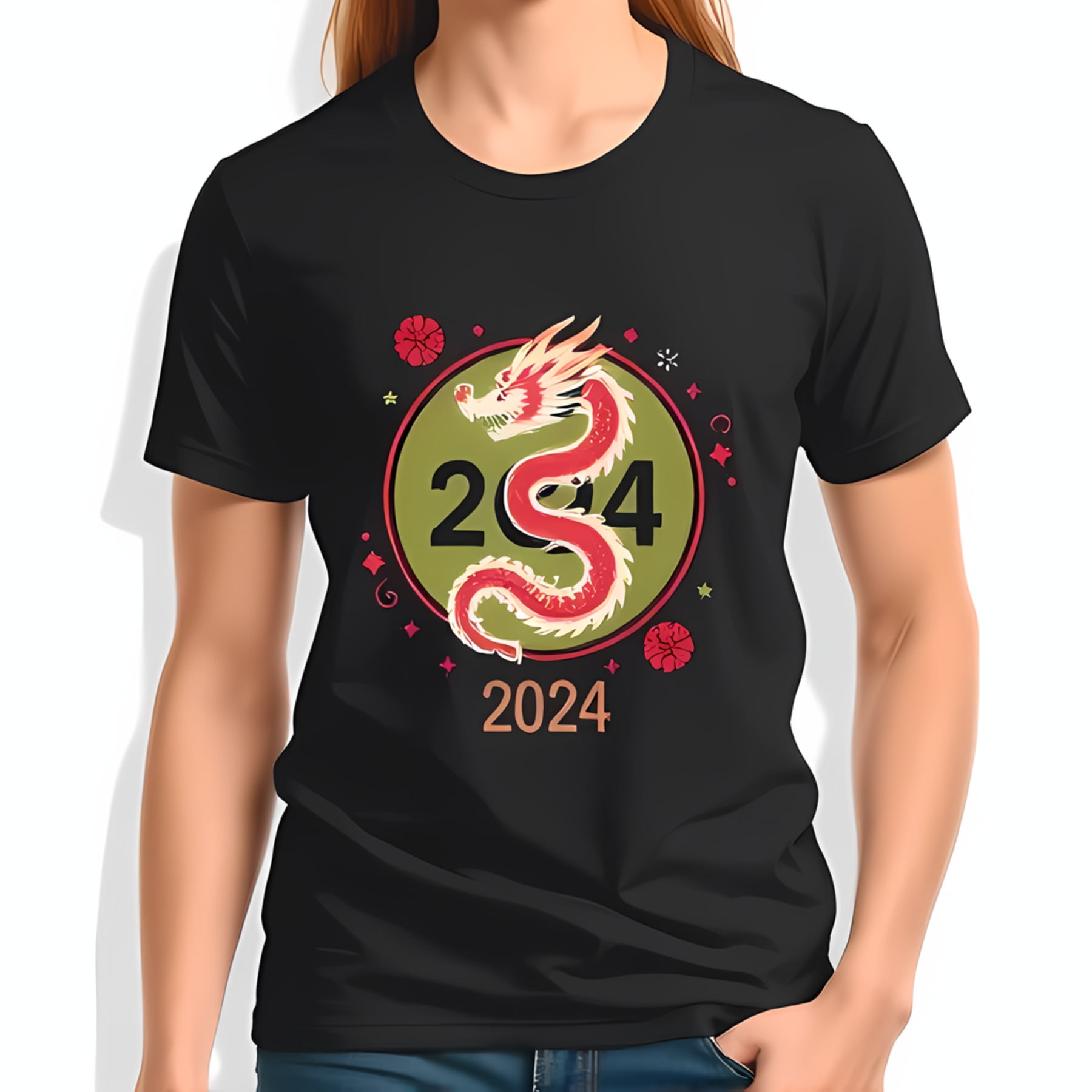 2024 Chinese New Year Cotton Short Sleeve T-Shirt with Vibrant Design ...