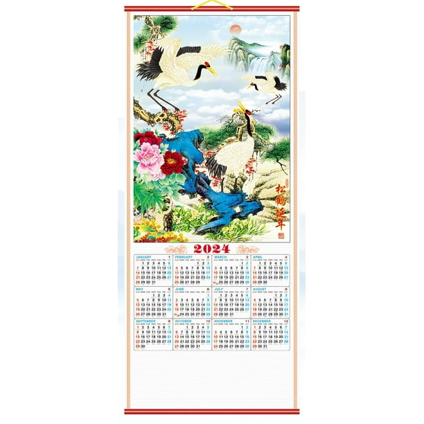 2024 Chinese Wall Scroll Calendar w/ Picture of Crane Birds for the ...