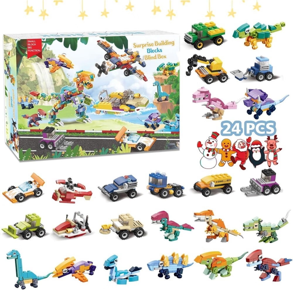 2024 Christmas Advent Calendar Set - 24 Pack Building Block Set Dinosaur Engineering vehicle ...