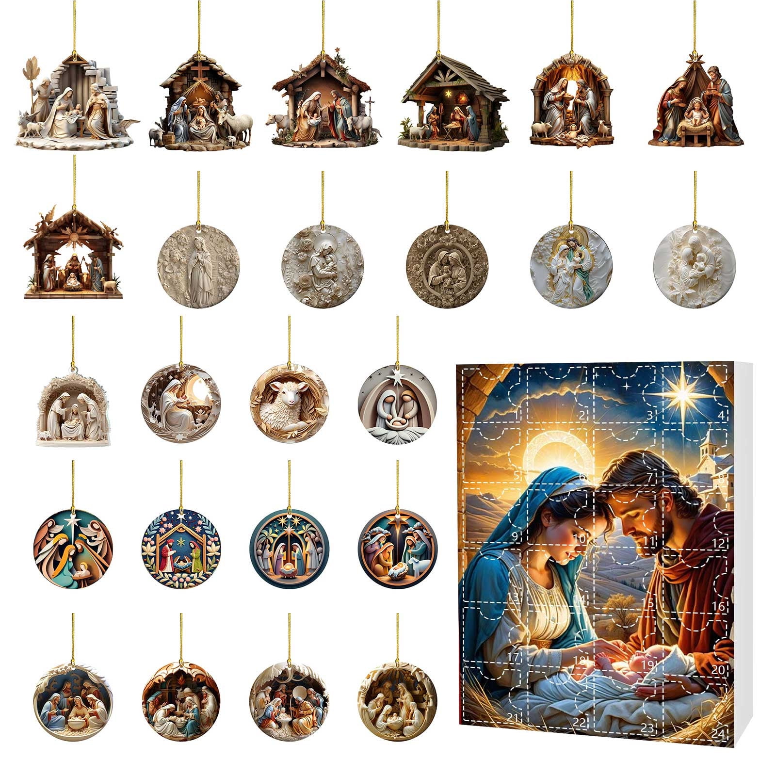 2024 Christmas Countdown Calendar, Nativity Scene Ornaments Christmas ...