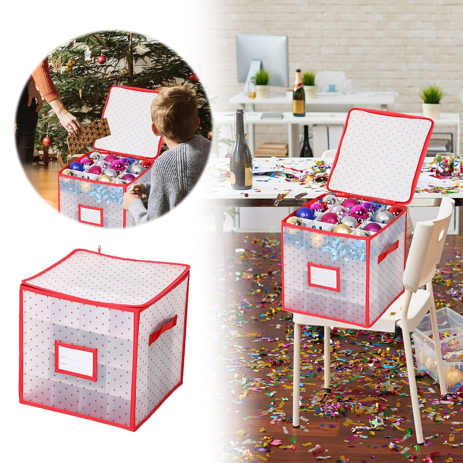 Christmas Gift Organizer，Premium Christmas Ornament Storage with 4 Tray – Christmas Storage ...