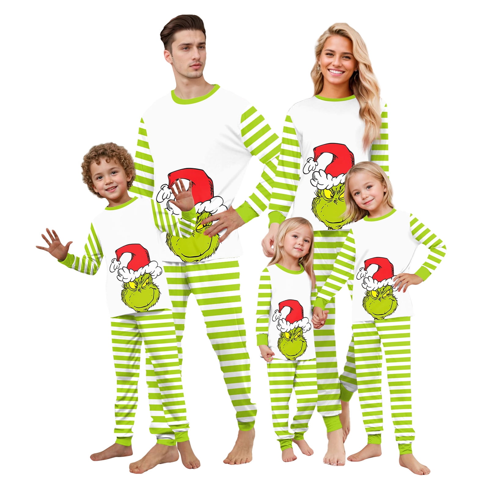 2024 Christmas Grinch Family Matching Jammies, Grinch Print Loungwear Long-Sleeved Sleepwear ...