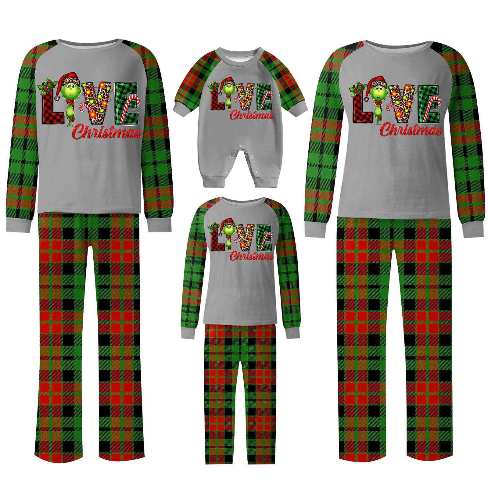 2024 Christmas Grinch Family Matching Sleepwear, Grinch Print Long ...