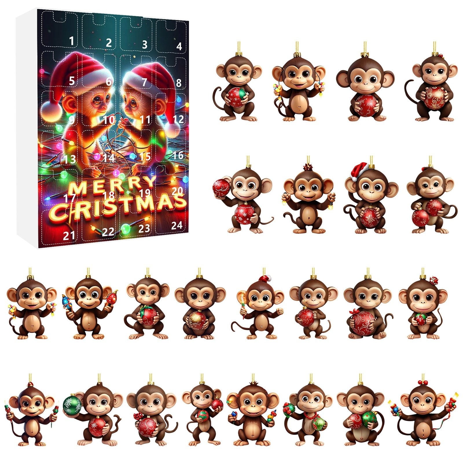 2024 Christmas Holiday Advent Calendar Cute Christmas Monkey Christmas ...