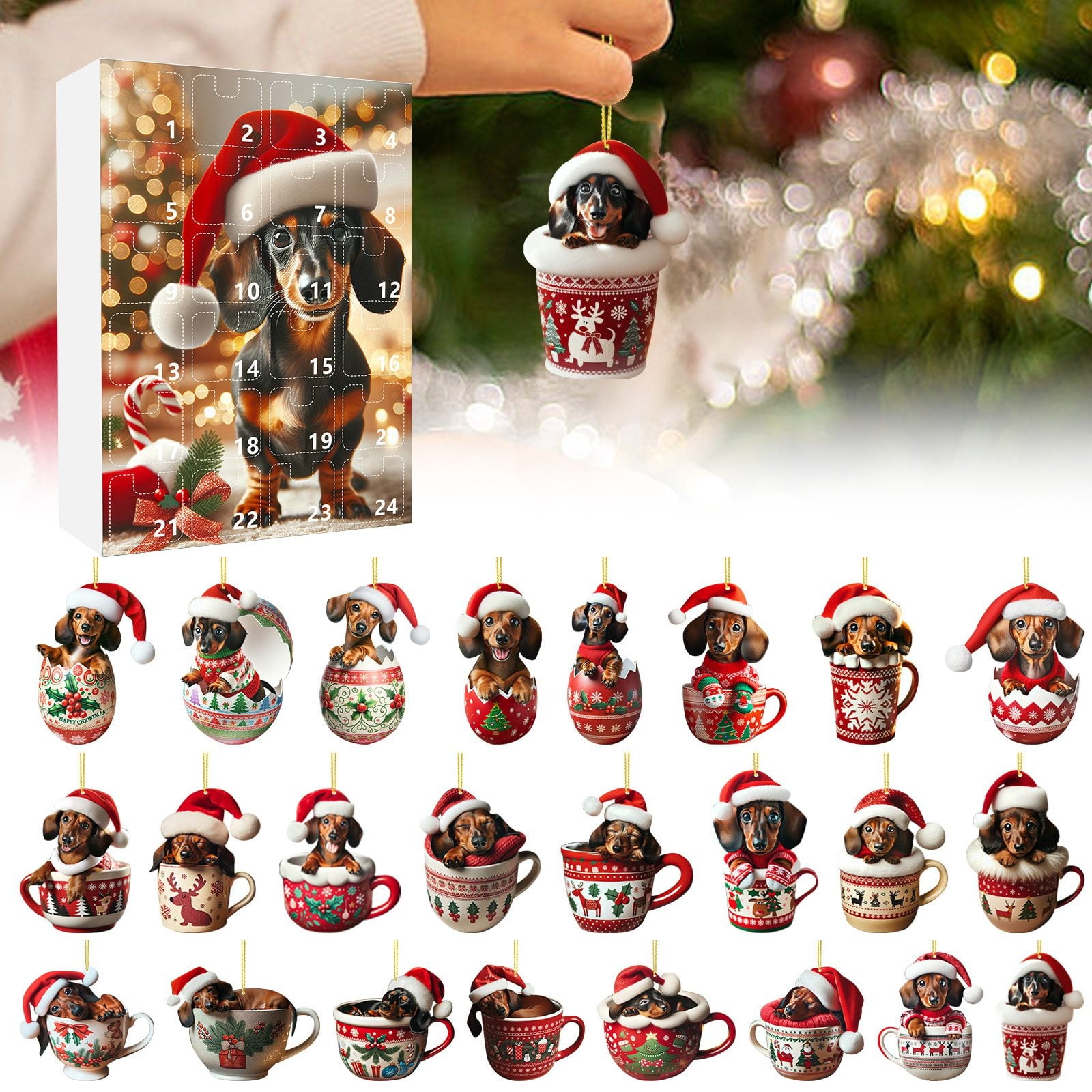 2024 Christmas Holiday Advent Calendar Set with Festive 2D Sausage Dog ...