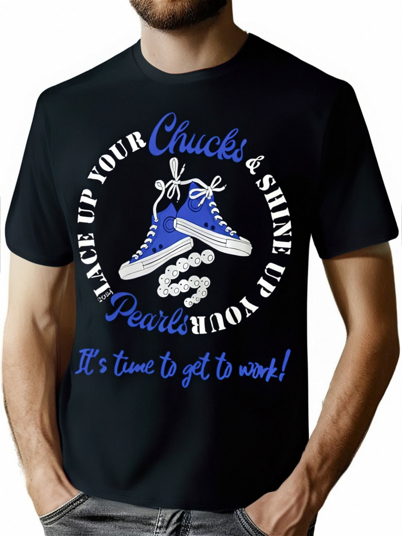 2024 Chucks & Pearls Printed, Men's Cotton T-shirt, Graphic Tee Men's Xmas Outdoor Clothes, Men ...