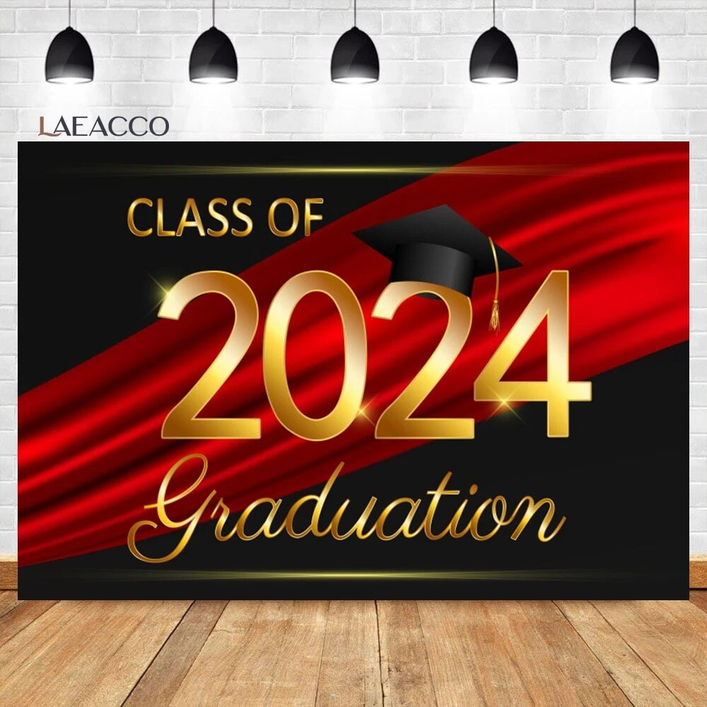 2024 Class Graduation Photography Backdrop Black and Gold Cap Balloon ...