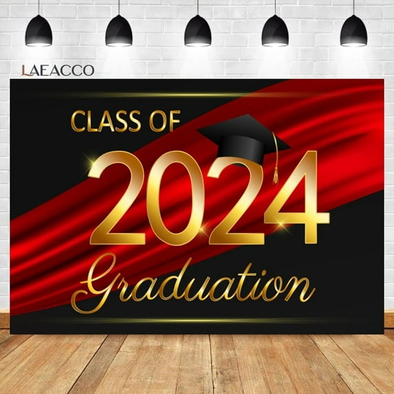 2024 Class Graduation Photography Backdrop Black and Gold Cap Balloon ...