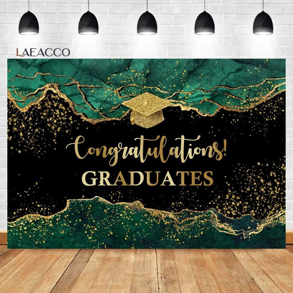 2024 Class Graduation Photography Backdrop Black and Gold Cap Balloon ...
