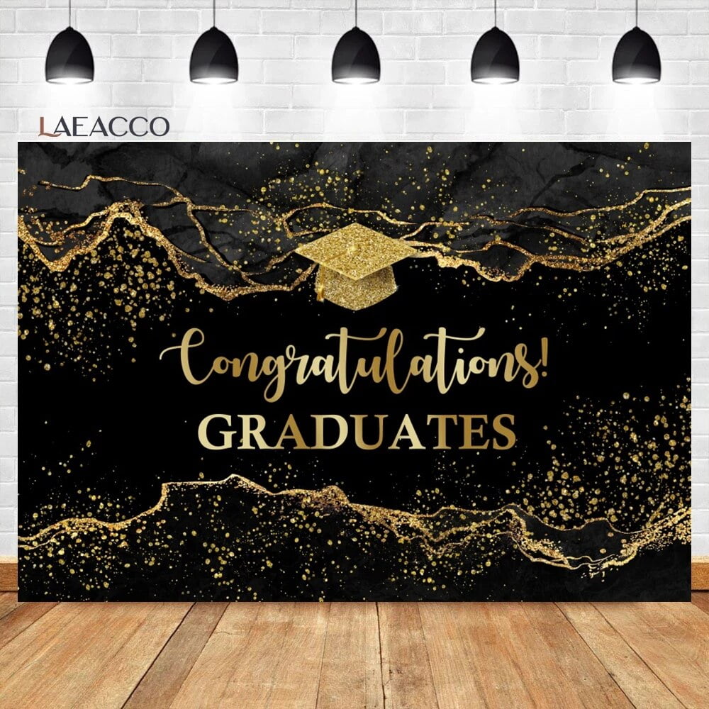 2024 Class Graduation Photography Backdrop Black and Gold Cap Balloon ...