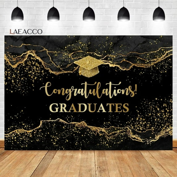 2024 Class Graduation Photography Backdrop Black and Gold Cap Balloon ...