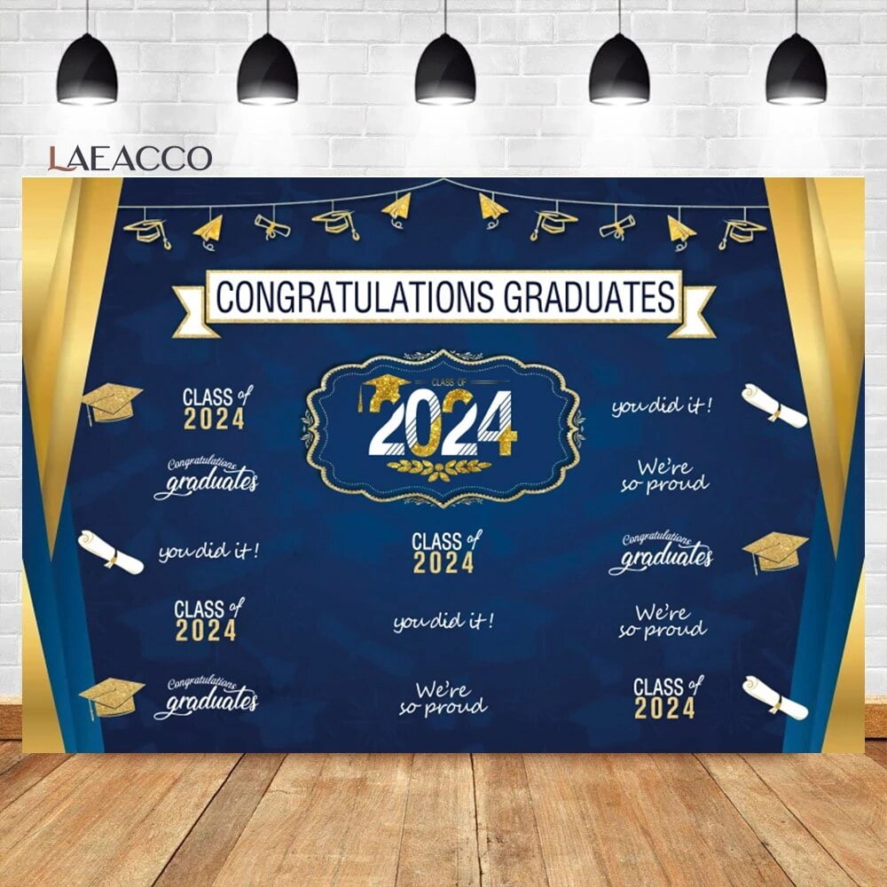 2024 Class Graduation Photography Backdrop Black and Gold Cap Balloon ...