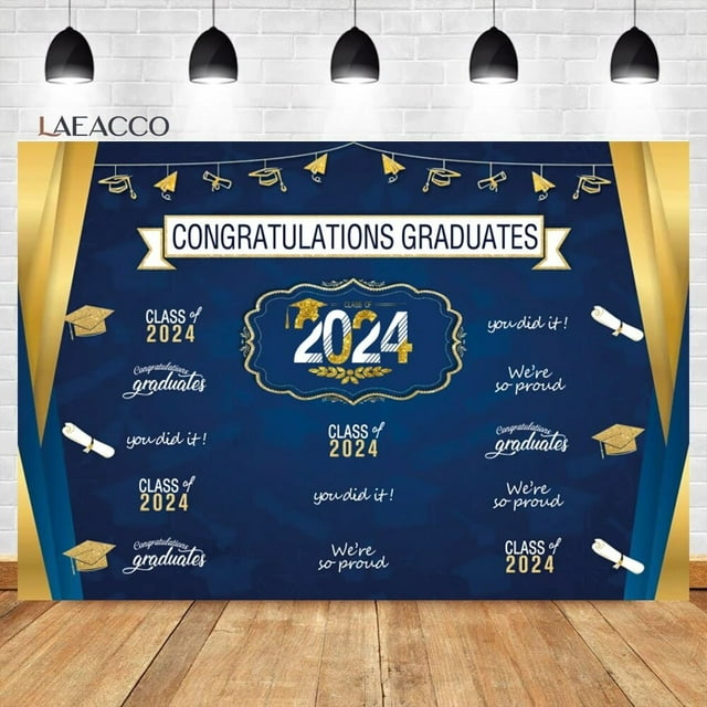 2024 Class Graduation Photography Backdrop Black and Gold Cap Balloon ...
