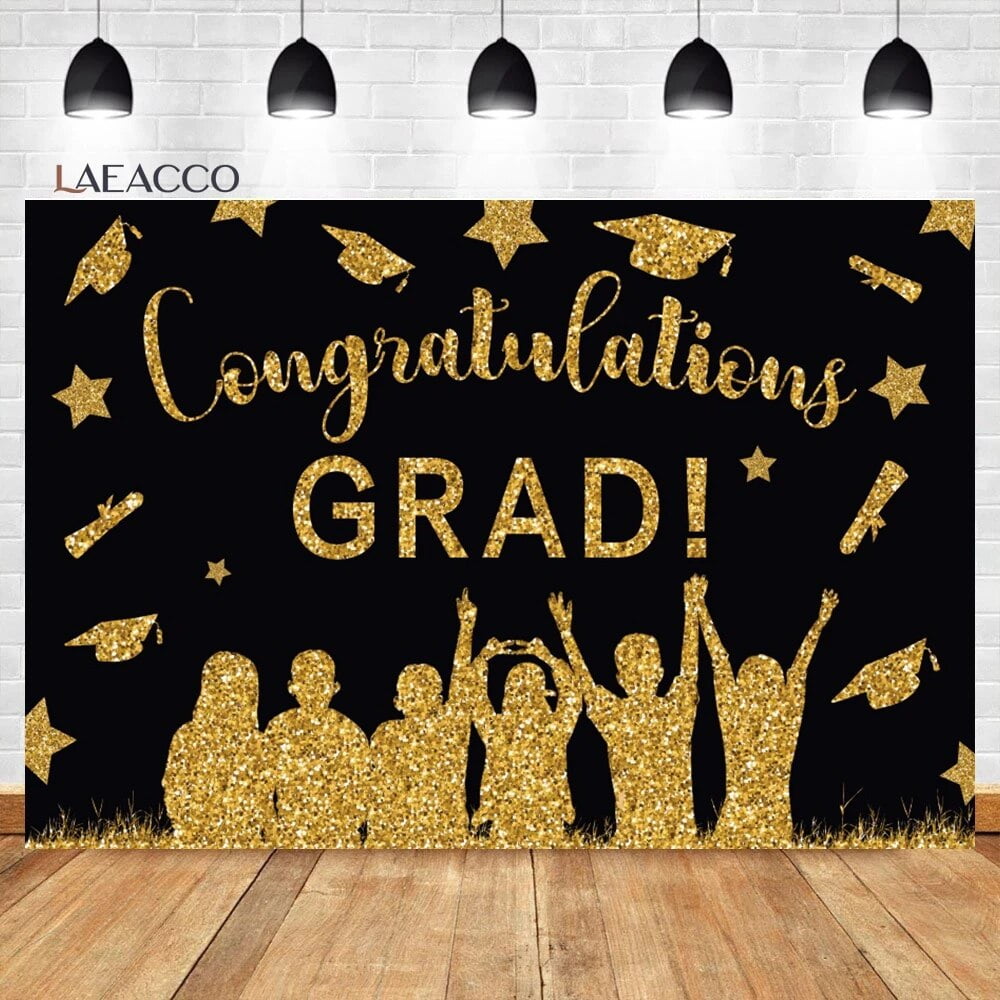 2024 Class Graduation Photography Backdrop Black and Gold Cap Balloon ...