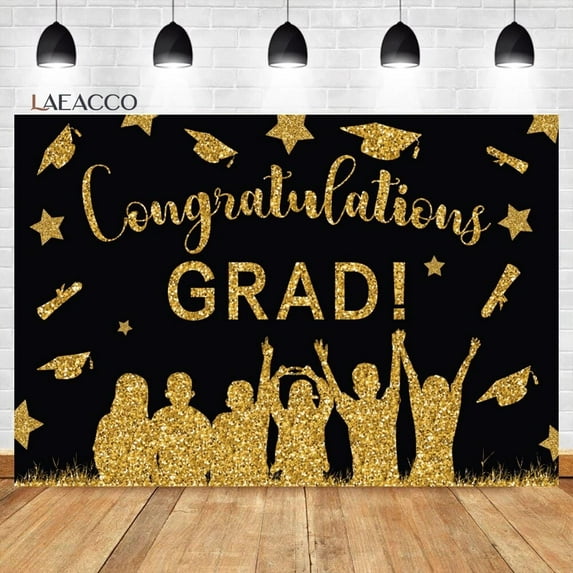 2024 Class Graduation Photography Backdrop Black and Gold Cap Balloon ...