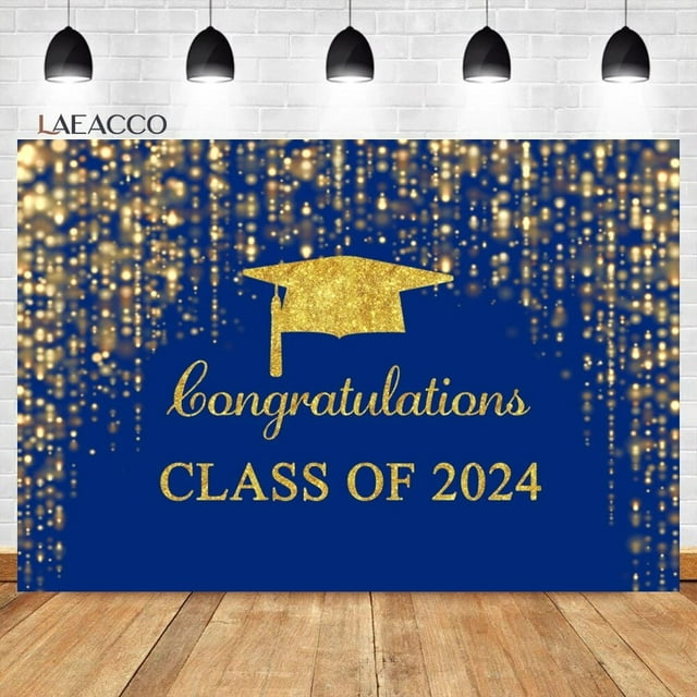 2024 Class Graduation Photography Backdrop Black and Gold Cap Balloon ...