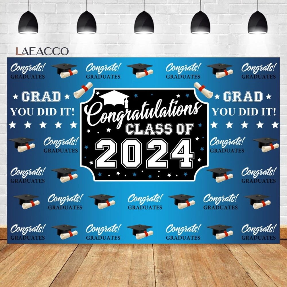 2024 Class Graduation Photography Backdrop Black and Gold Cap Balloon ...