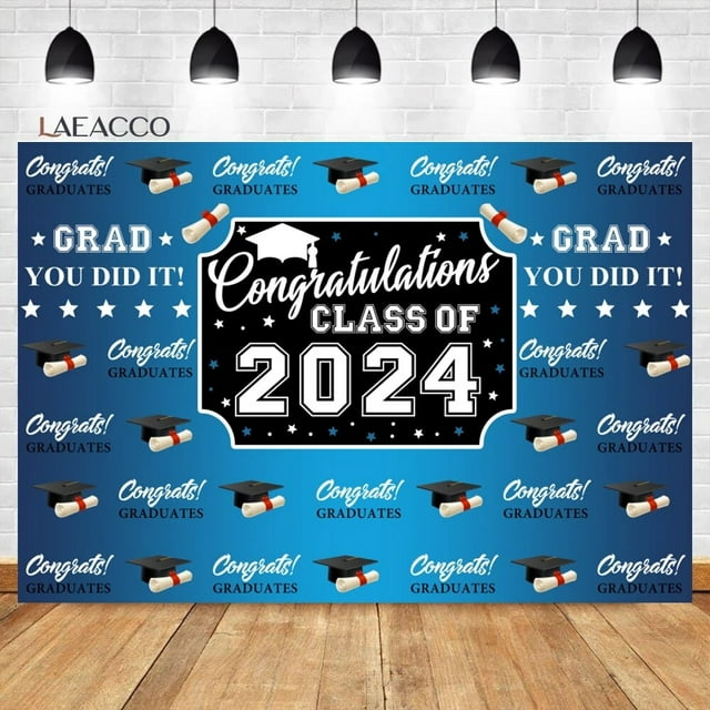 2024 Class Graduation Photography Backdrop Black and Gold Cap Balloon ...