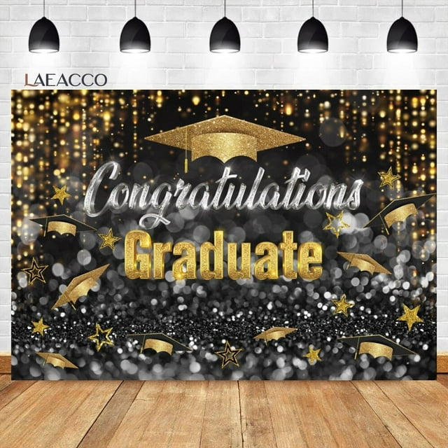 2024 Class Graduation Photography Backdrop Black and Gold Cap Balloon ...