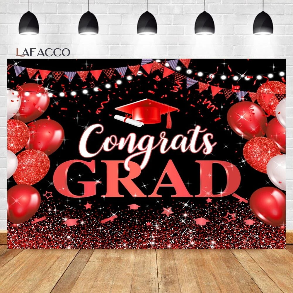 2024 Class Graduation Photography Backdrop Black and Gold Cap Balloon ...