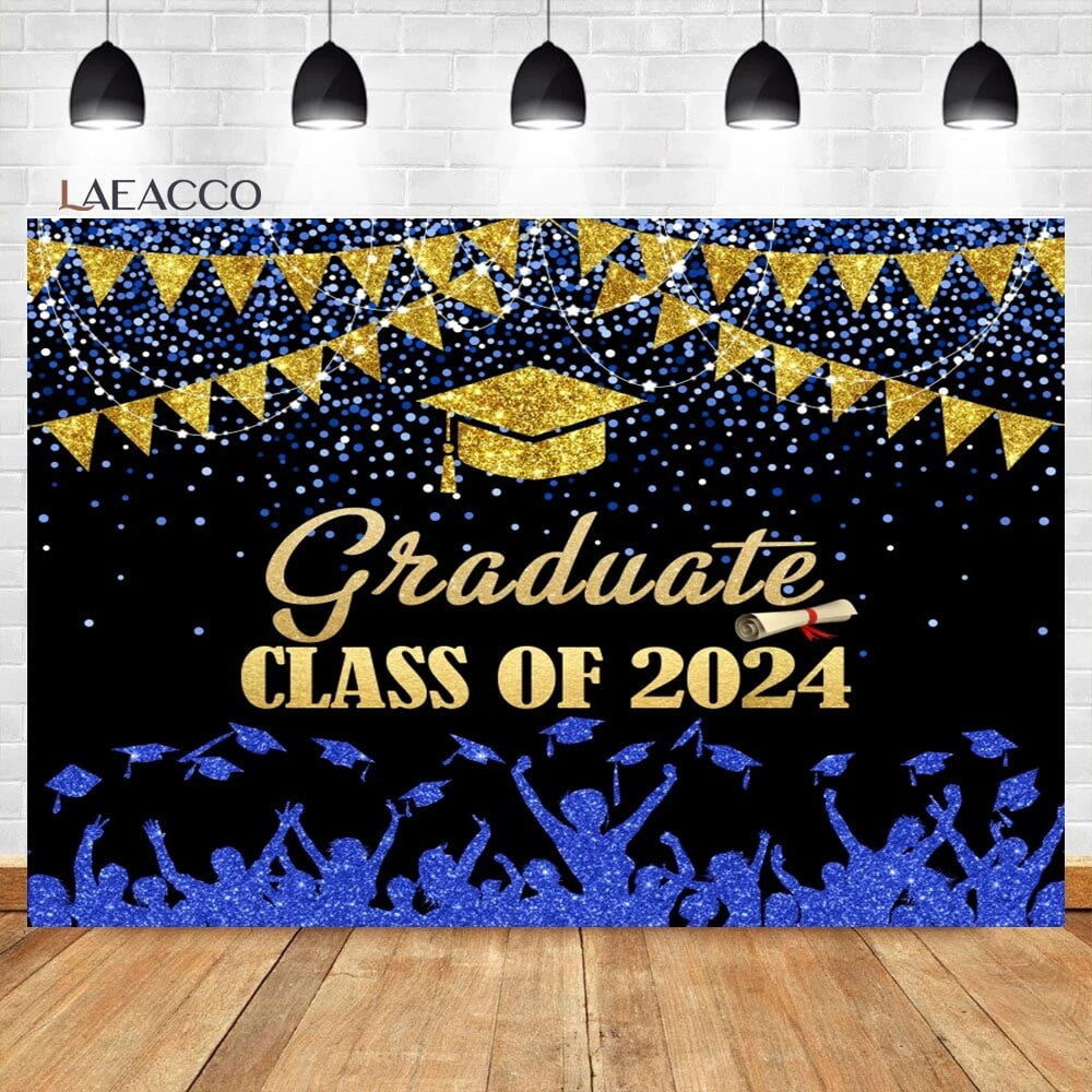 2024 Class Graduation Photography Backdrop Black and Gold Cap Balloon ...