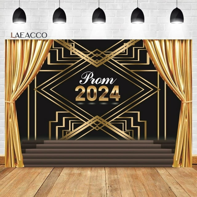 2024 Class Graduation Photography Backdrop Black and Gold Cap Balloon ...