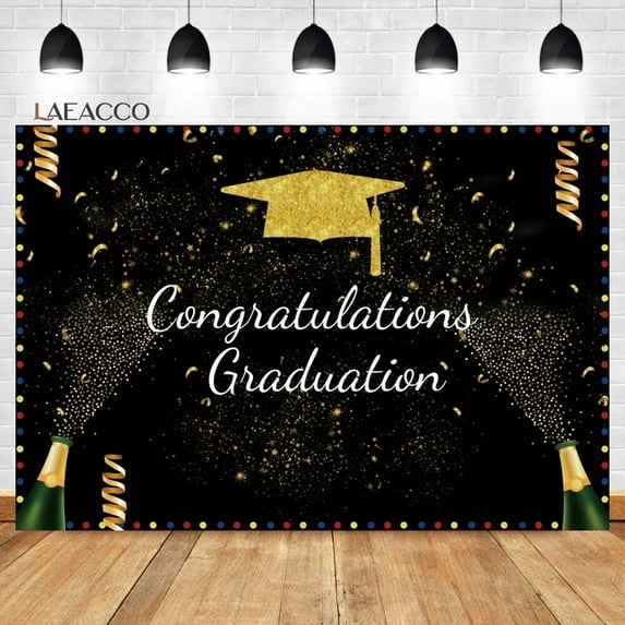 2024 Class Graduation Photography Backdrop Black and Gold Cap Balloon ...