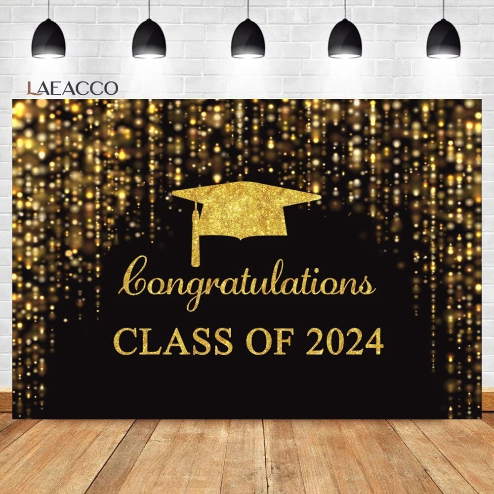 2024 Class Graduation Photography Backdrop Black and Gold Cap Balloon ...