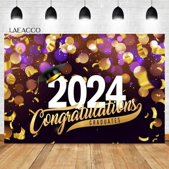 2024 Class Graduation Photography Backdrop Black and Gold Cap Balloon ...