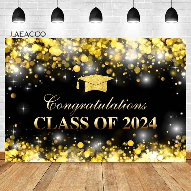 2024 Class Graduation Photography Backdrop Black and Gold Cap Balloon ...