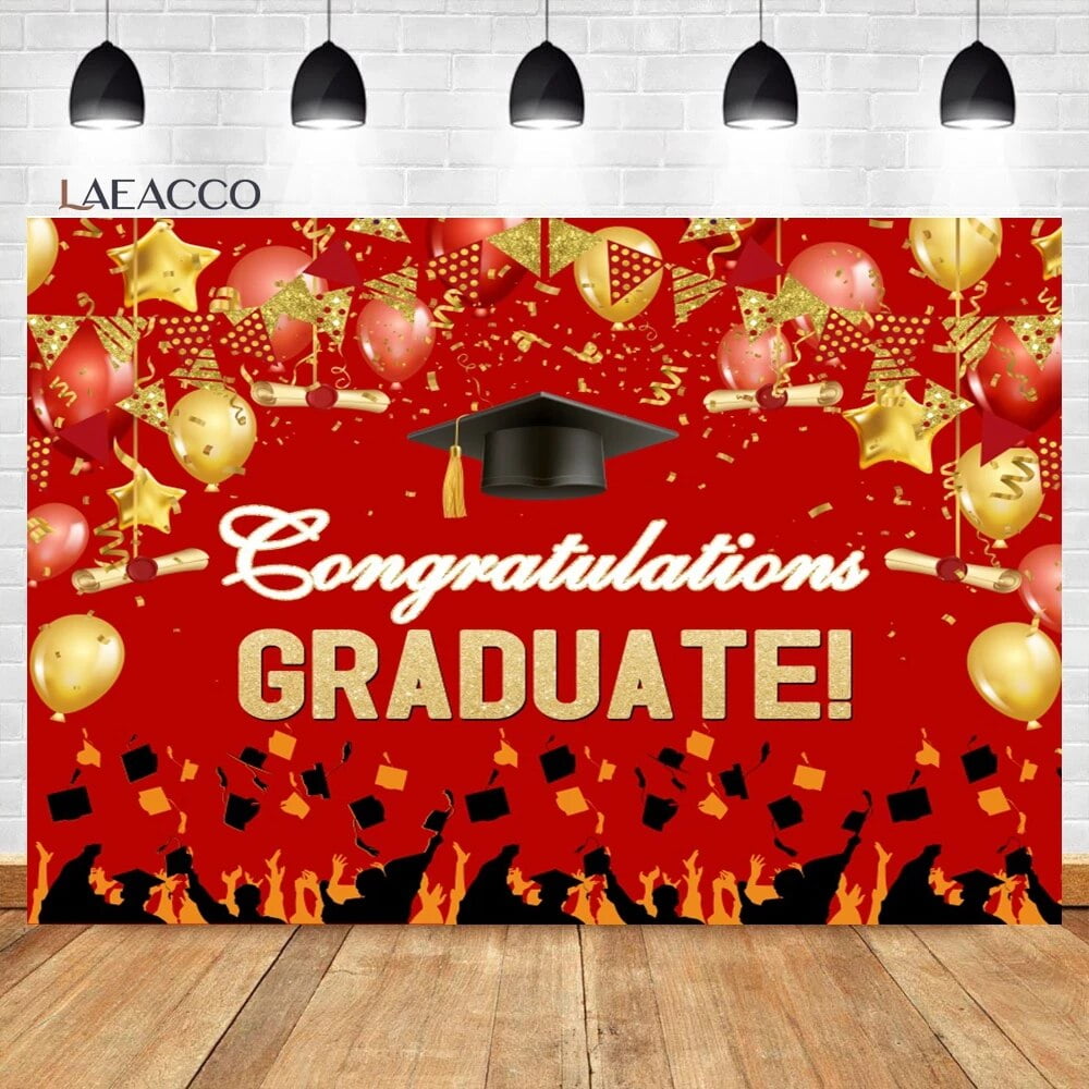 2024 Class Graduation Photography Backdrop Black and Gold Cap Balloon ...