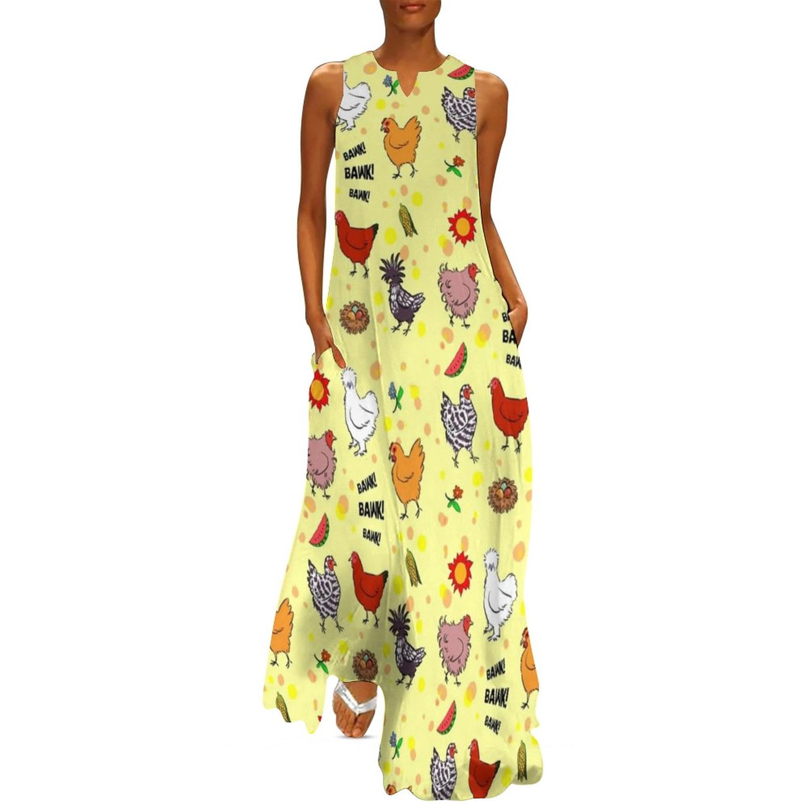 2024 Colorful Chicken Dress Spring Farm Animal Print Streetwear Casual ...